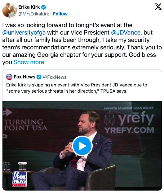 Erika Kirk Skips TPUSA Event With VP Vance... The Question is Why?